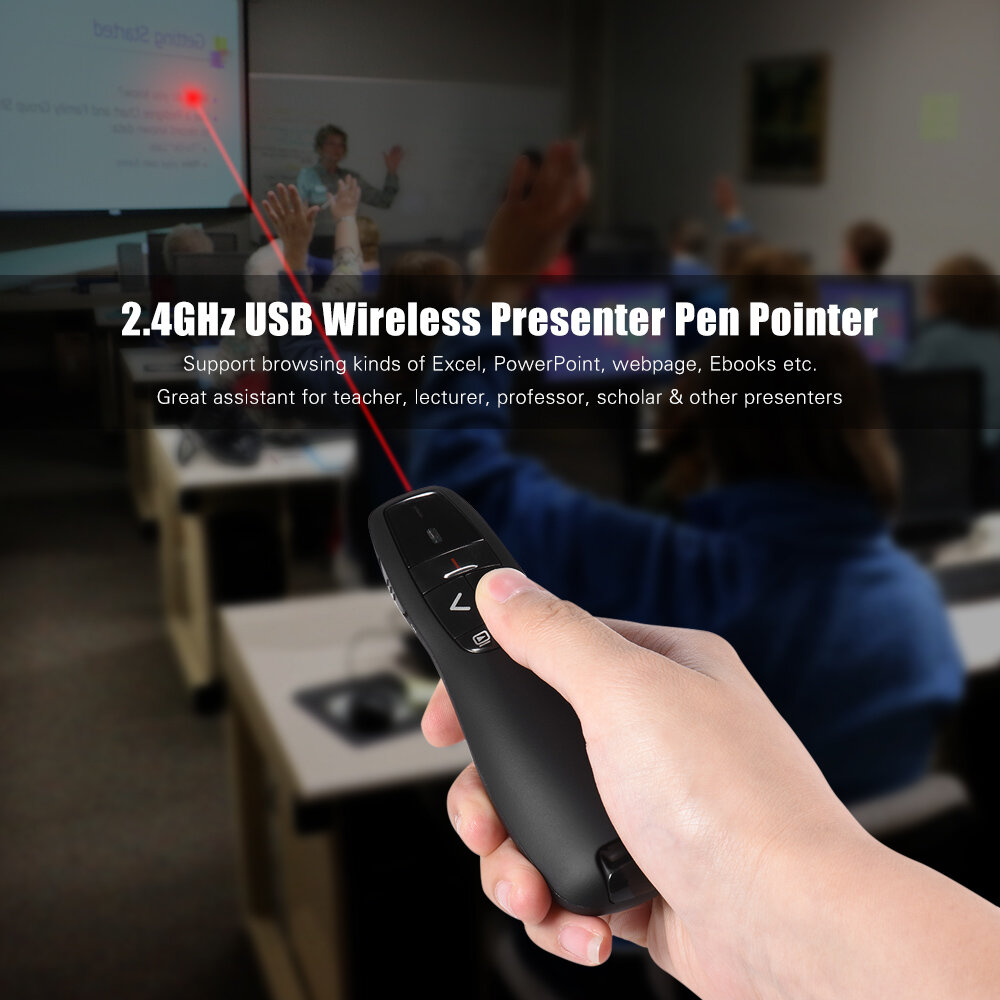2.4GHz беспроводной USB презентер для PowerPoint PPT с красным светом, встроенным приемником, пультом управления, для учителей, лекторов, профессоров, ученых, радиочастота 2.4GHz-2.483GHz, дальность действия15m/59in, материал пластик, размер 11*4*2.5cm,