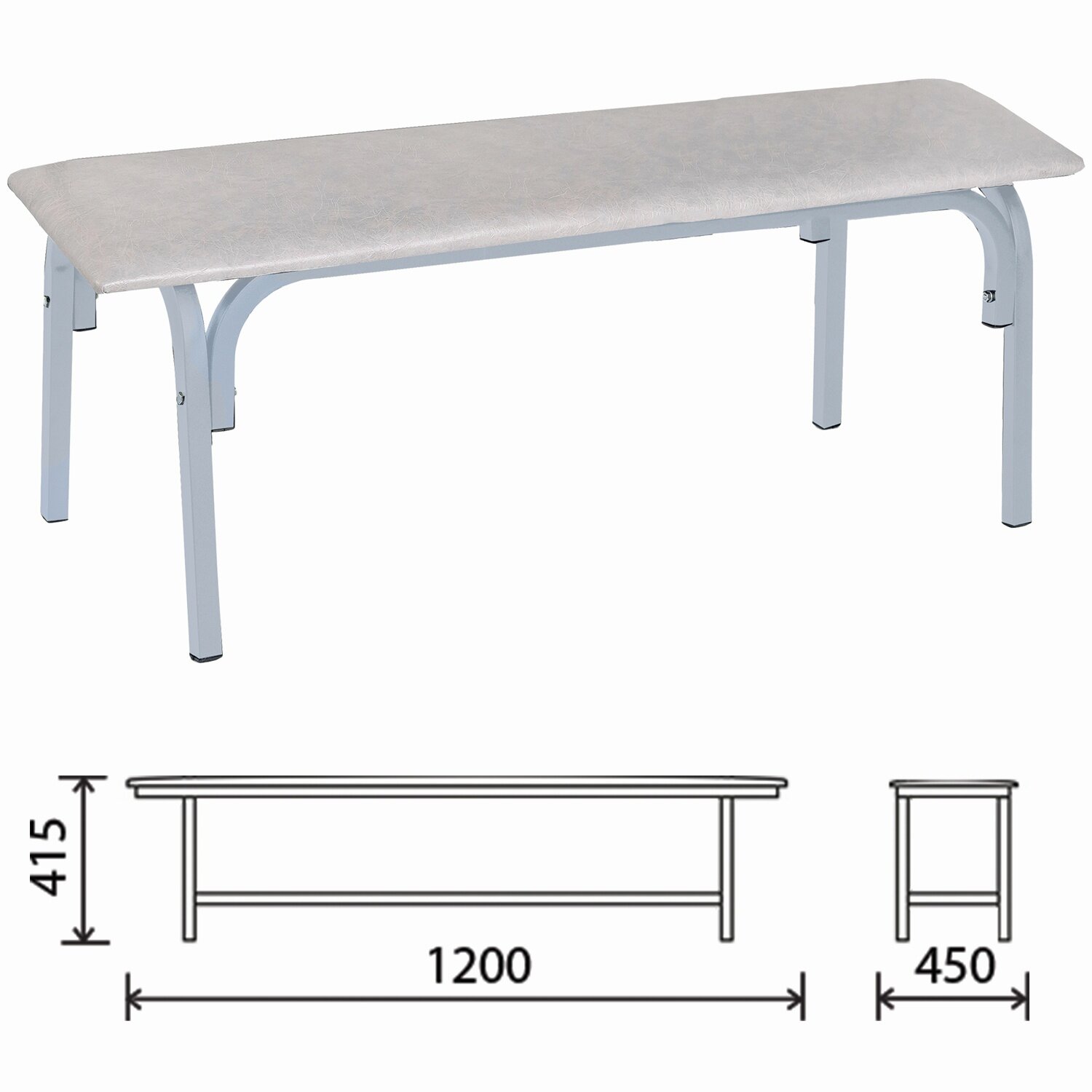 Банкетка без спинки COMFORUM "Астрид", 1200х450х415 мм, светло-серый каркас, кожзам белый