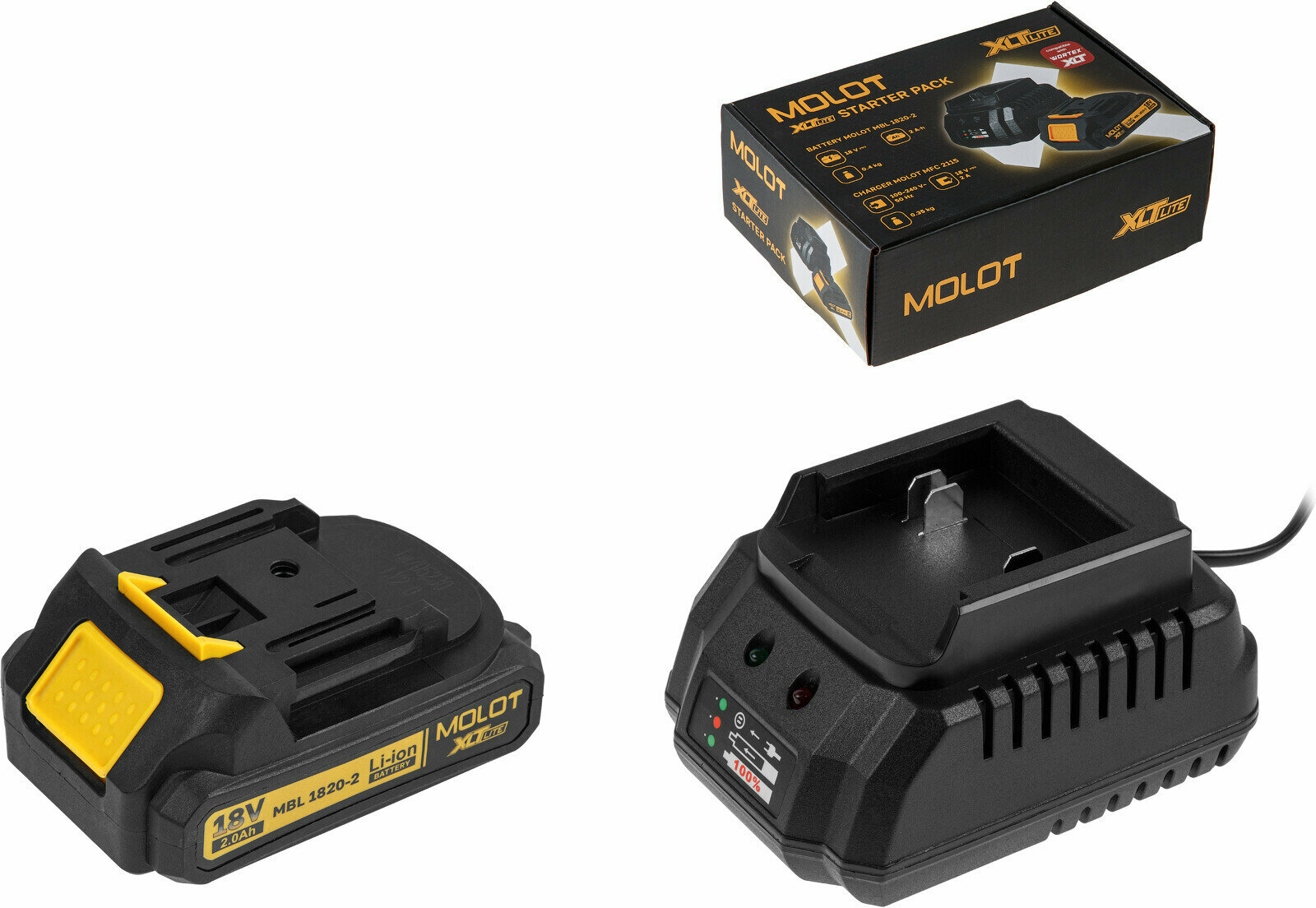 Комплект аккумулятор 18В 2 Ач и зарядное устройство MOLOT XLT Lite (2329089)