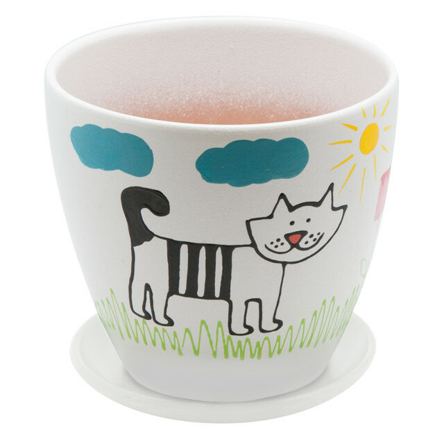Горшок "Кот", 1.4 л, d14.6 см, h13.5 см, керамика, с поддоном