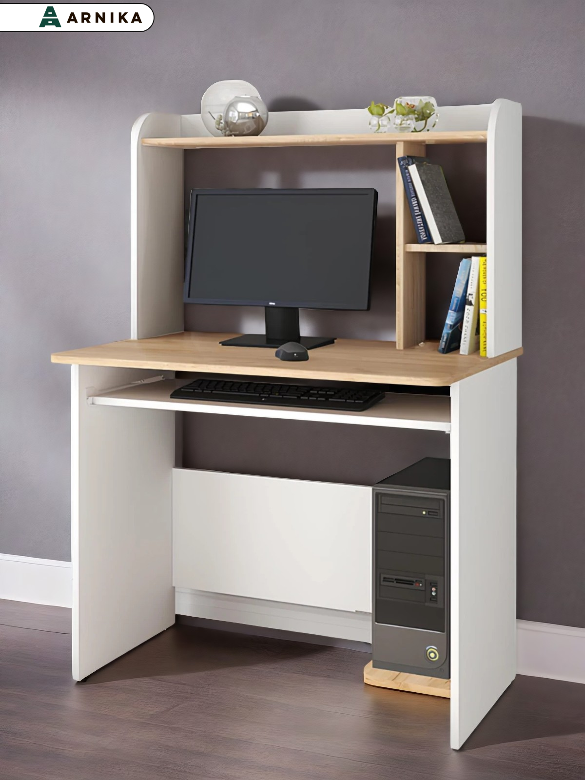 Компьютерный стол "Грета-2", ЛДСП, белый, коричневый, 90х130х60 см