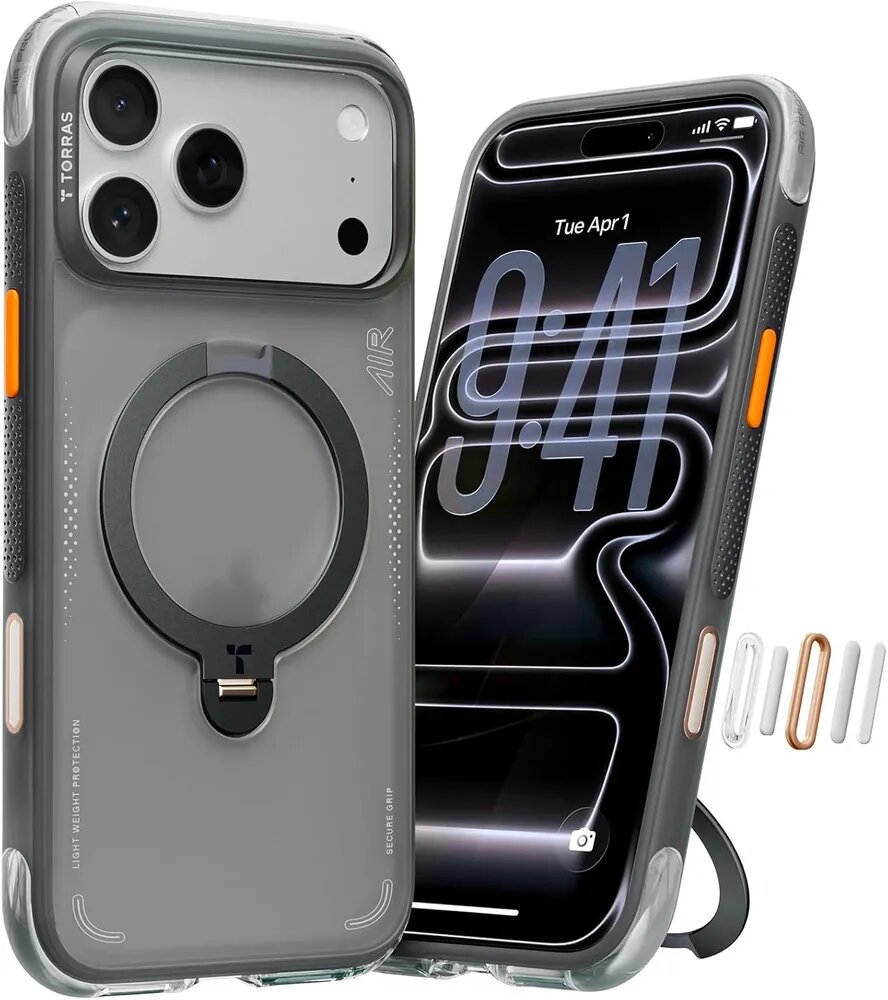 Чехол TORRAS Ostand Q3 Air для iPhone 17 Pro Max с магнитным держателем на 360 градусов, совместимый с MagSafe, с управлением камеро