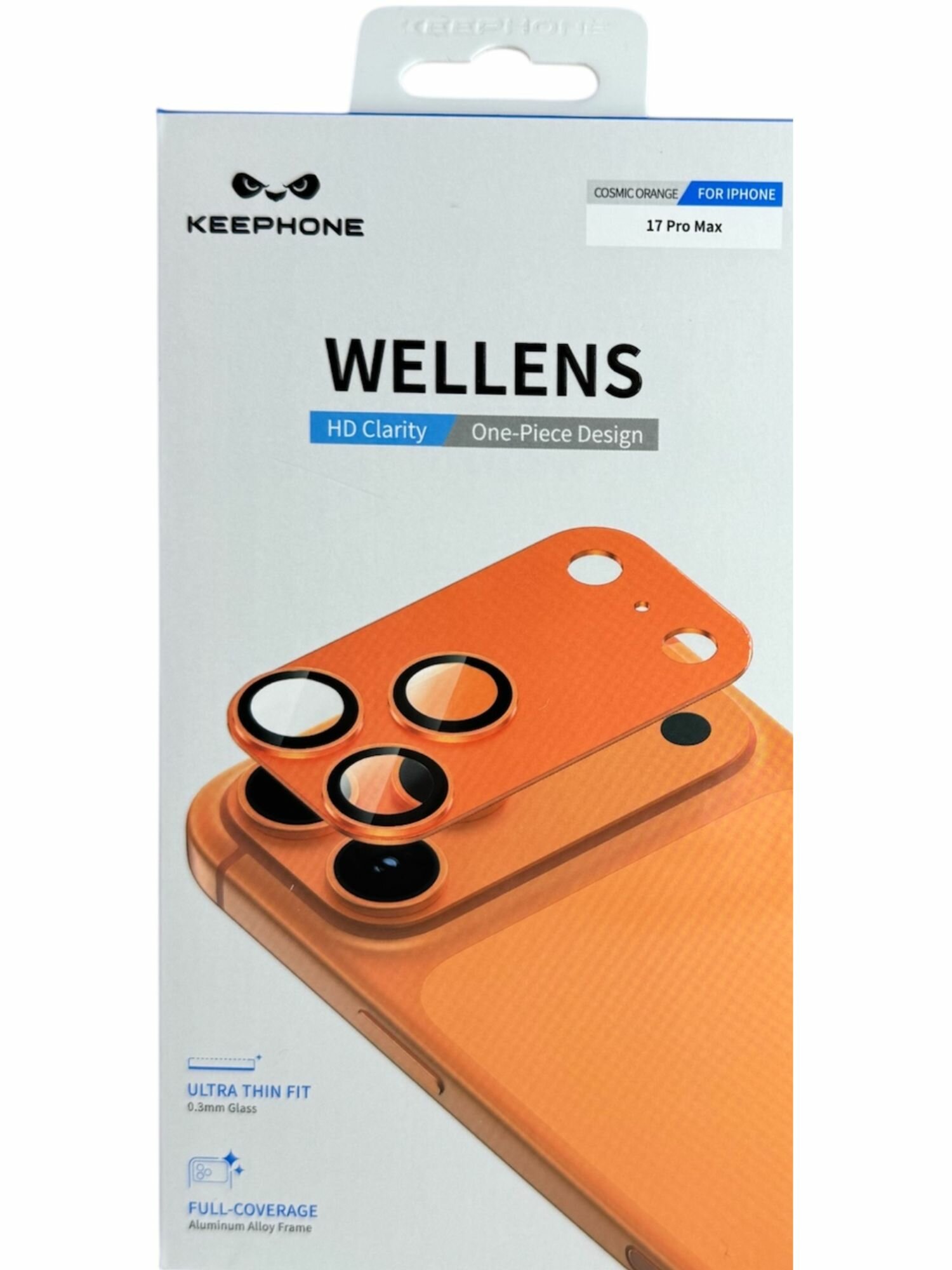 Защитные Линзы KEEPHONE WELLENS на всю камеру для телефона iPhone 17 Pro Max, PREMIUM camera lens, цвет Cosmic Orange (оранжевые)