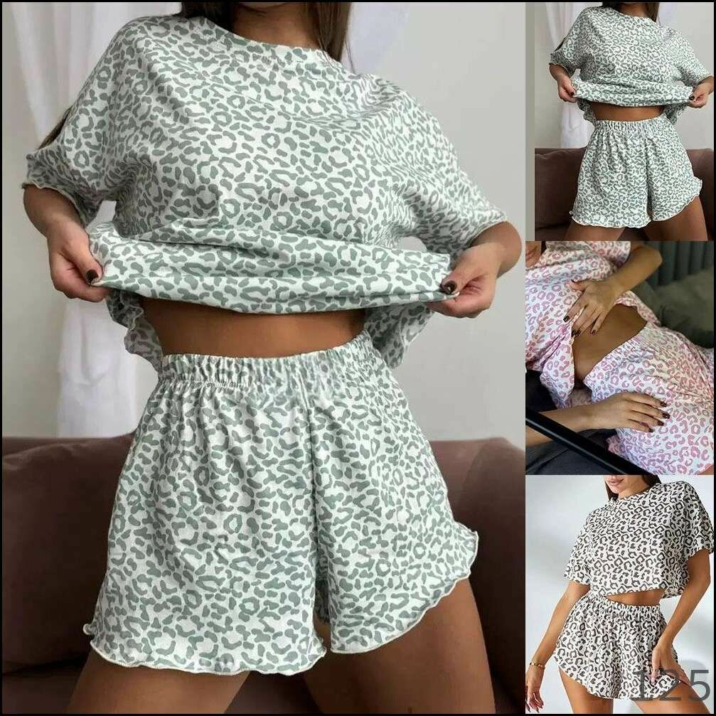 Модная пижама с леопардовым принтом для женщин, сексуальный комплект домашней одежды11