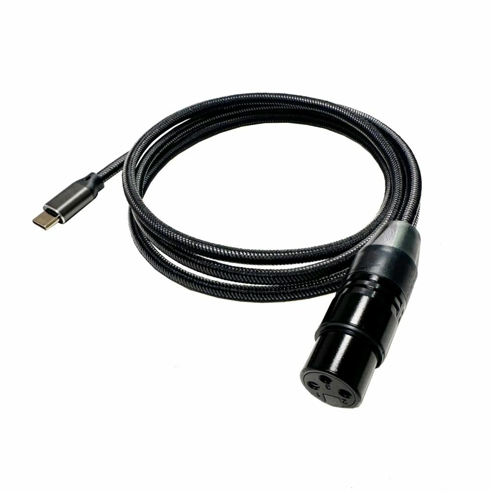 USB C — XLR аудиокабель, Type C «папа» — XLR «папа»/«мама», стерео кабель в оплетке для усилителя мощности, акустической системы, микшера.