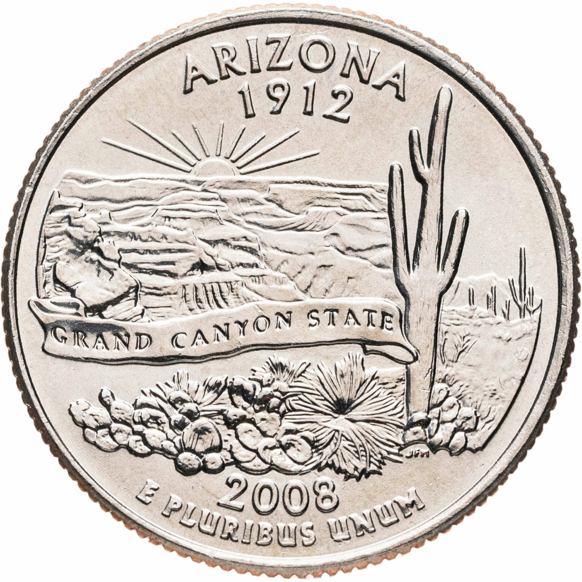 США 25 центов квотер, 1/4 доллара, quarter dollar 2008 "Аризона", знак монетного двора "D" - Денвер, Медь, в сохранности UNC