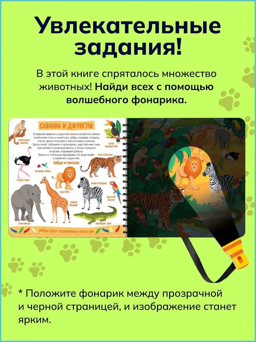Детская книга с фонариком Животные, 22 стр.