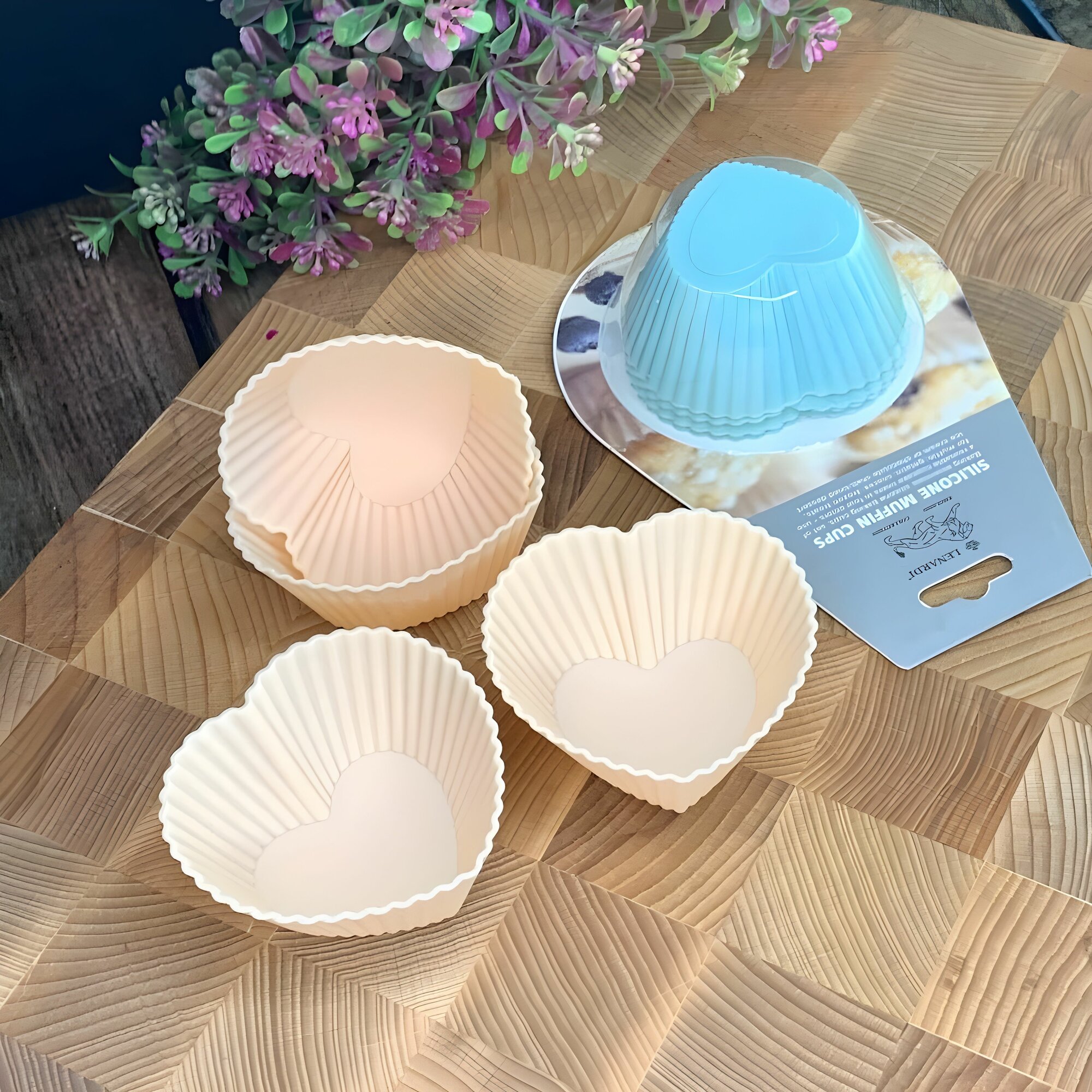 Набор силиконовых форм для выпечки в виде сердца 4 шт. 8х4 см, форма для кексов, капкейков, маффинов цвет микс