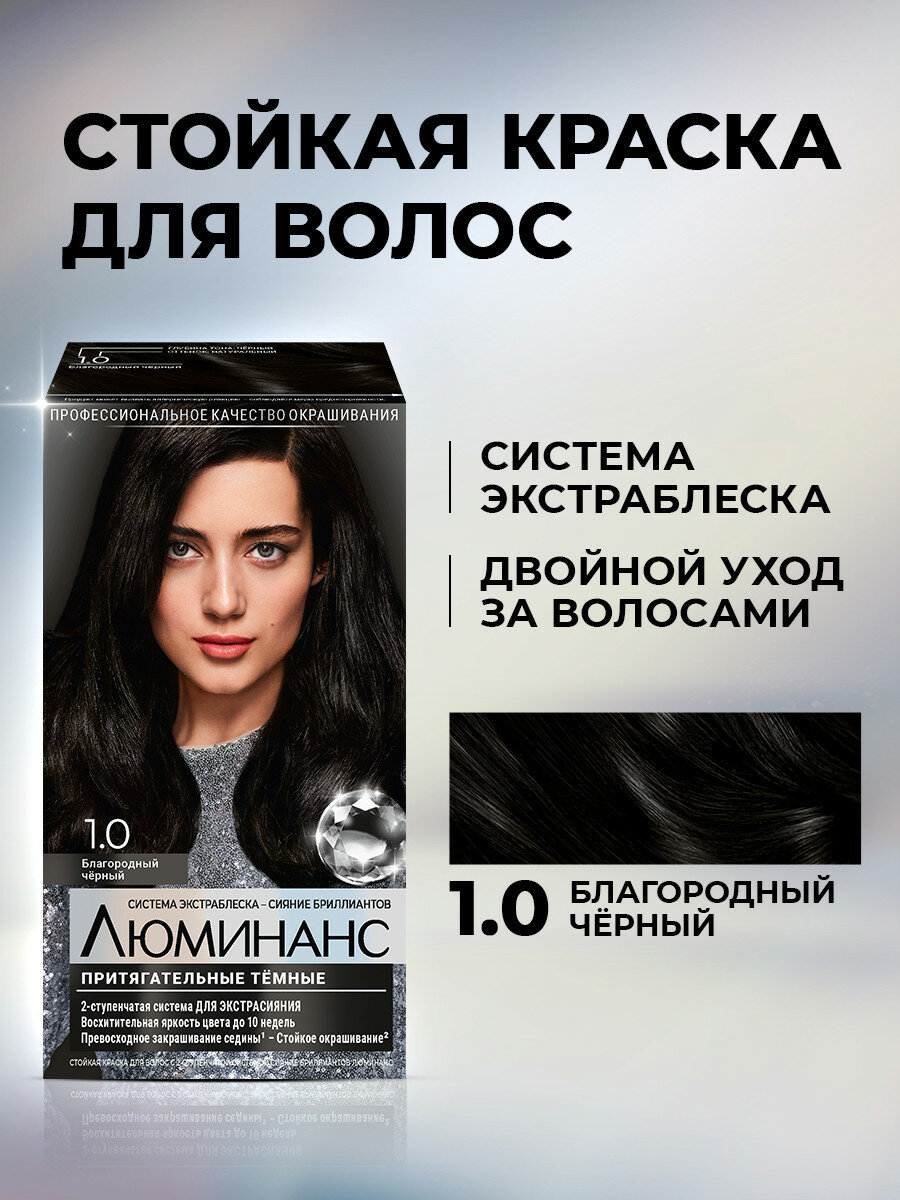 Люминанс Стойкая профессиональная краска для волос, 1.0 благородный черный, 165 мл