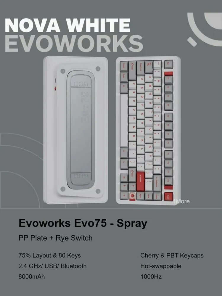 EVOWORKS Клавиатура беспроводная Evo75, PP Plate + Rye Switch, Английская раскладка, слоновая кость, хаки
