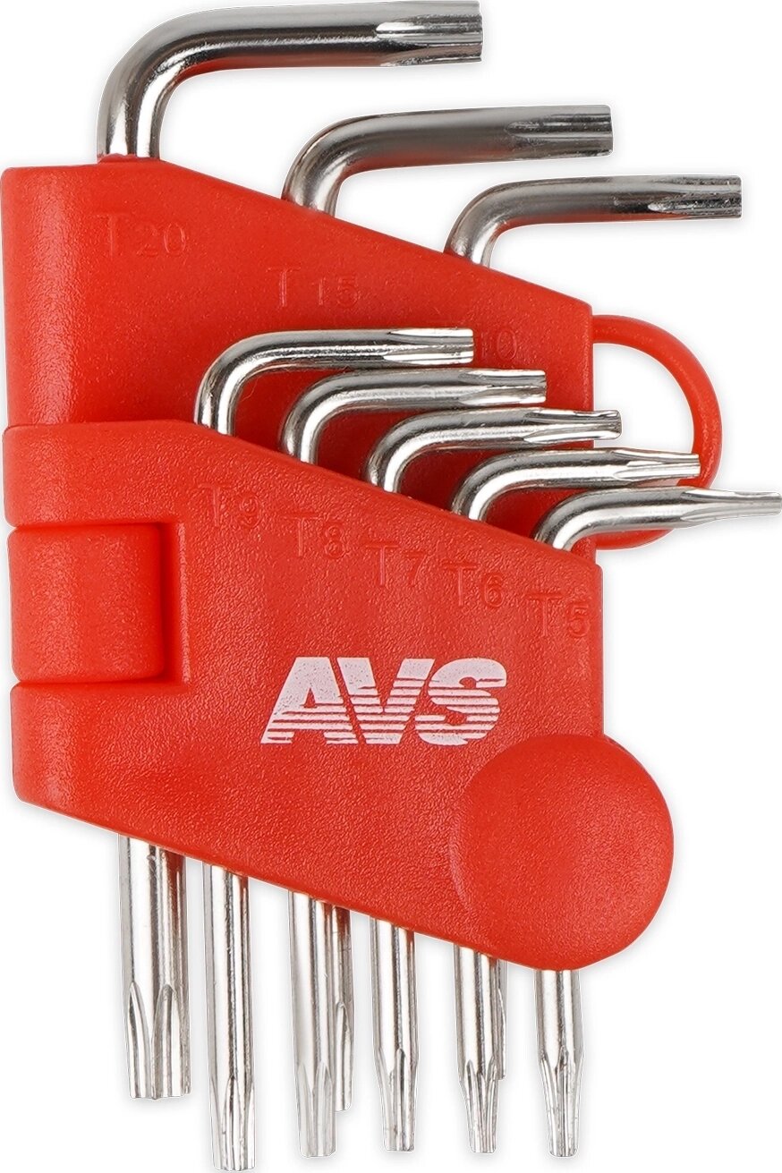 Набор ключей торцевых изогнутых TORX мини с отверстием 8 предметов (T5-T20) AVS TXL-8H