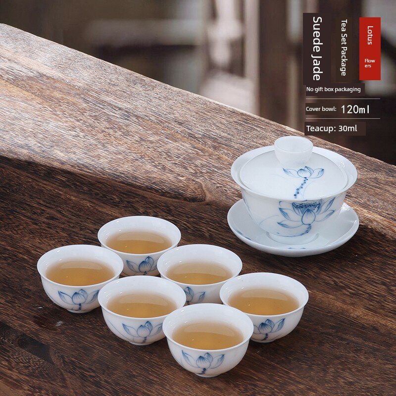 Ручная роспись лотоса, керамический чайник с крышкой 120 мл с 6 чашками, набор для гонфу-чая