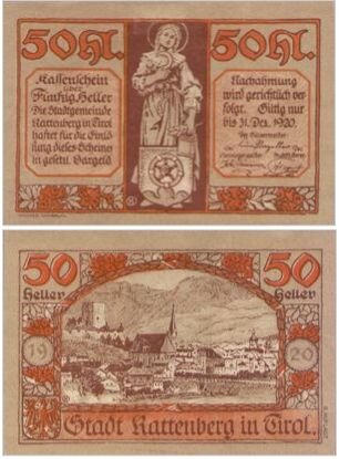 Австрия 50 геллеров 1920 Раттенберг aUNC