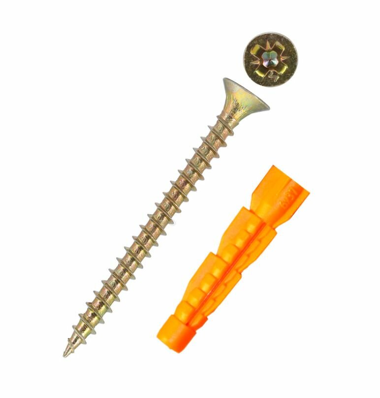 Саморез ШУж 5,0х70 пот. гол. + дюбель унив 8х52 (9 шт) - пакет Tech-Krep