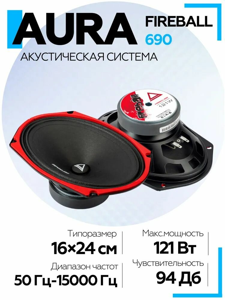 Акустическая система Aura FIREBALL-690 6x9" (16x24см) СЧ-драйвер, 4 Ом.