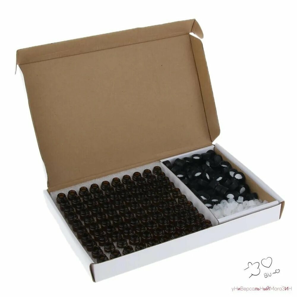 Флаконы из янтарного стекла для эфирных масел 1 мл с капельницей и черной крышкой, 100 шт.