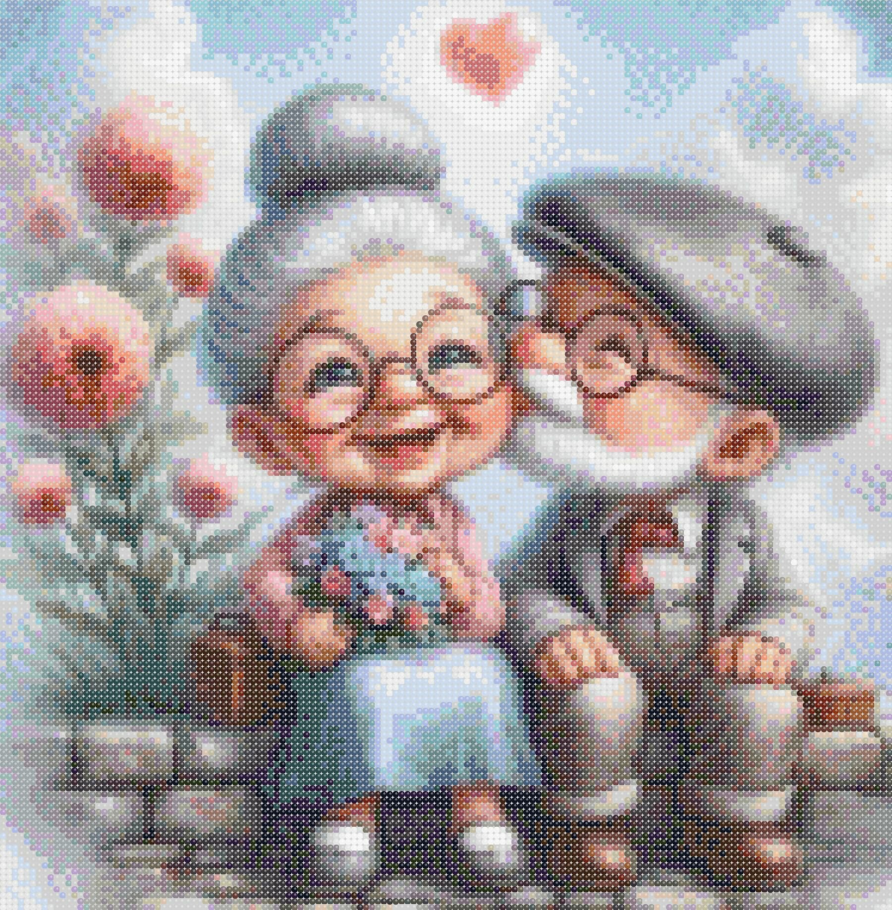 Схема вышивки бисером Счастливый поцелуй (на бумаге, без бисера и ткани) 150х153 стежков (30х31 см) 69 цвета