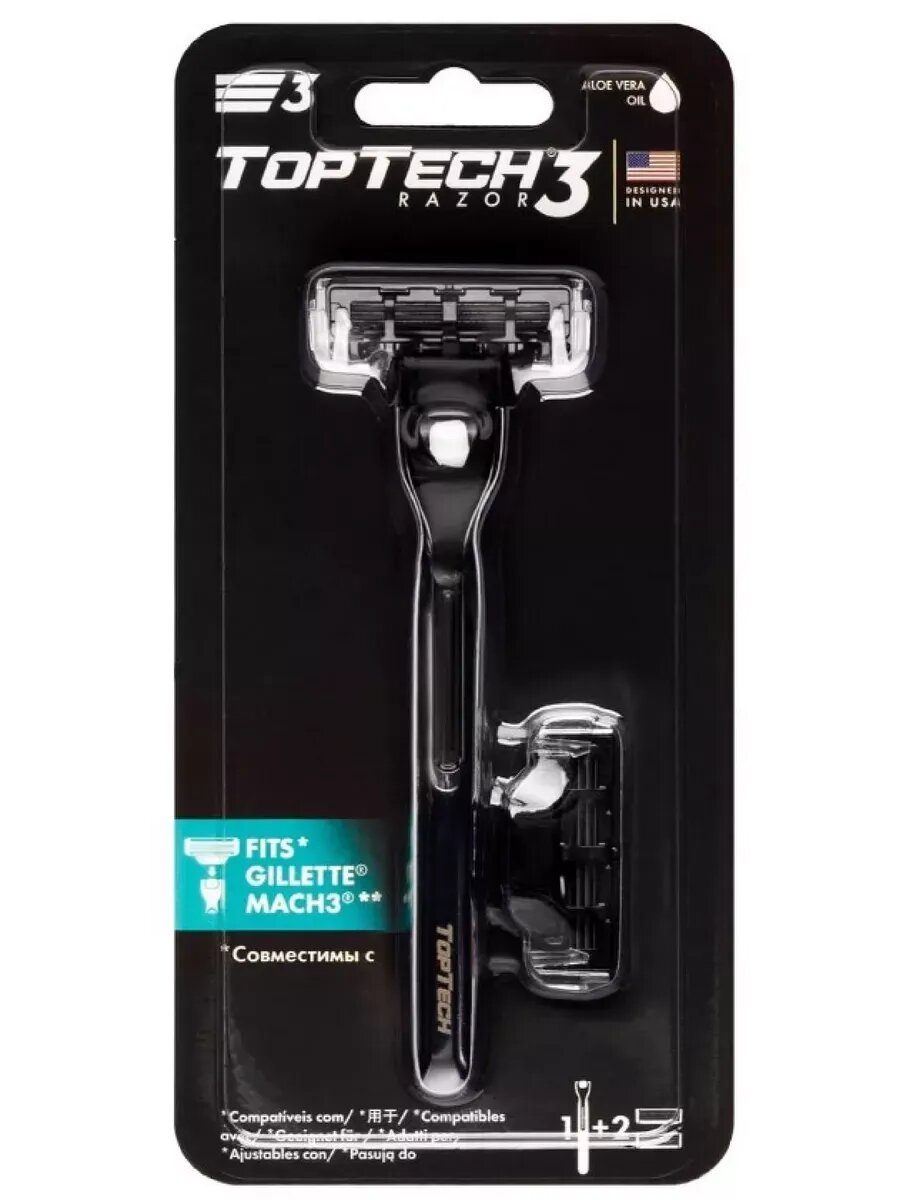 Top tech razor 3 мужская бритва 1 станок+ 2 сменные ка-1шт.