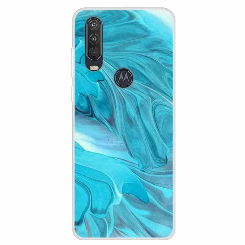 Чехол Motorola One Action, мраморный, розово-зеленый, силикон