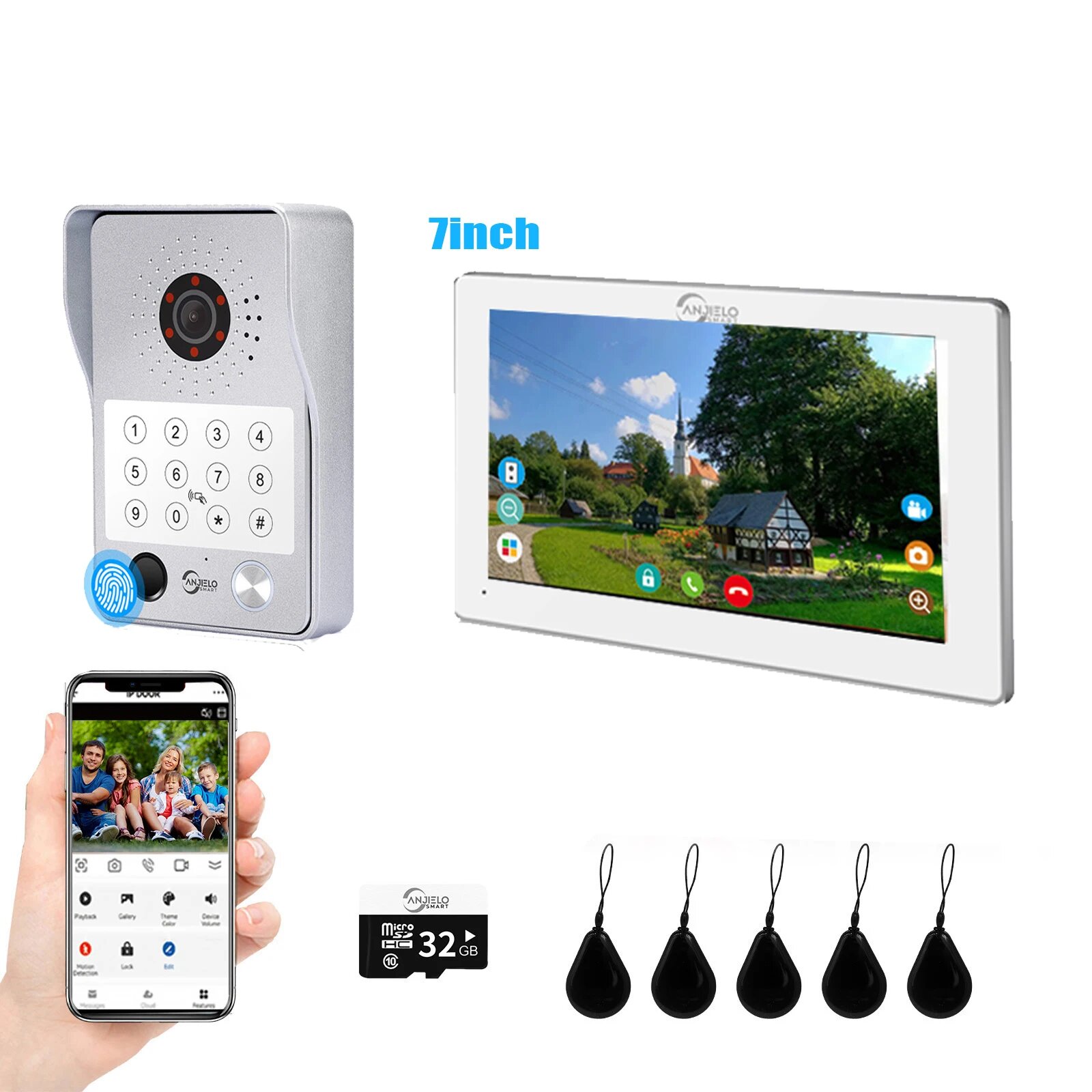 Anjielosmart 5-в-1 Wi-Fi видеодомофон 1080P 7winch 218WS