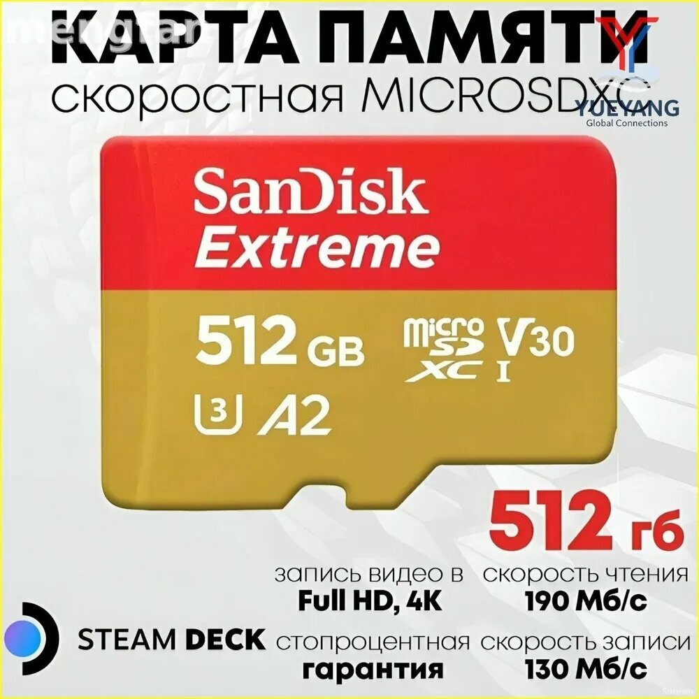 Эксклюзивная модель SDSQXAV512GGN6MN на 512 Гб от SanDisk, представлена в формате micro sd карты памяти