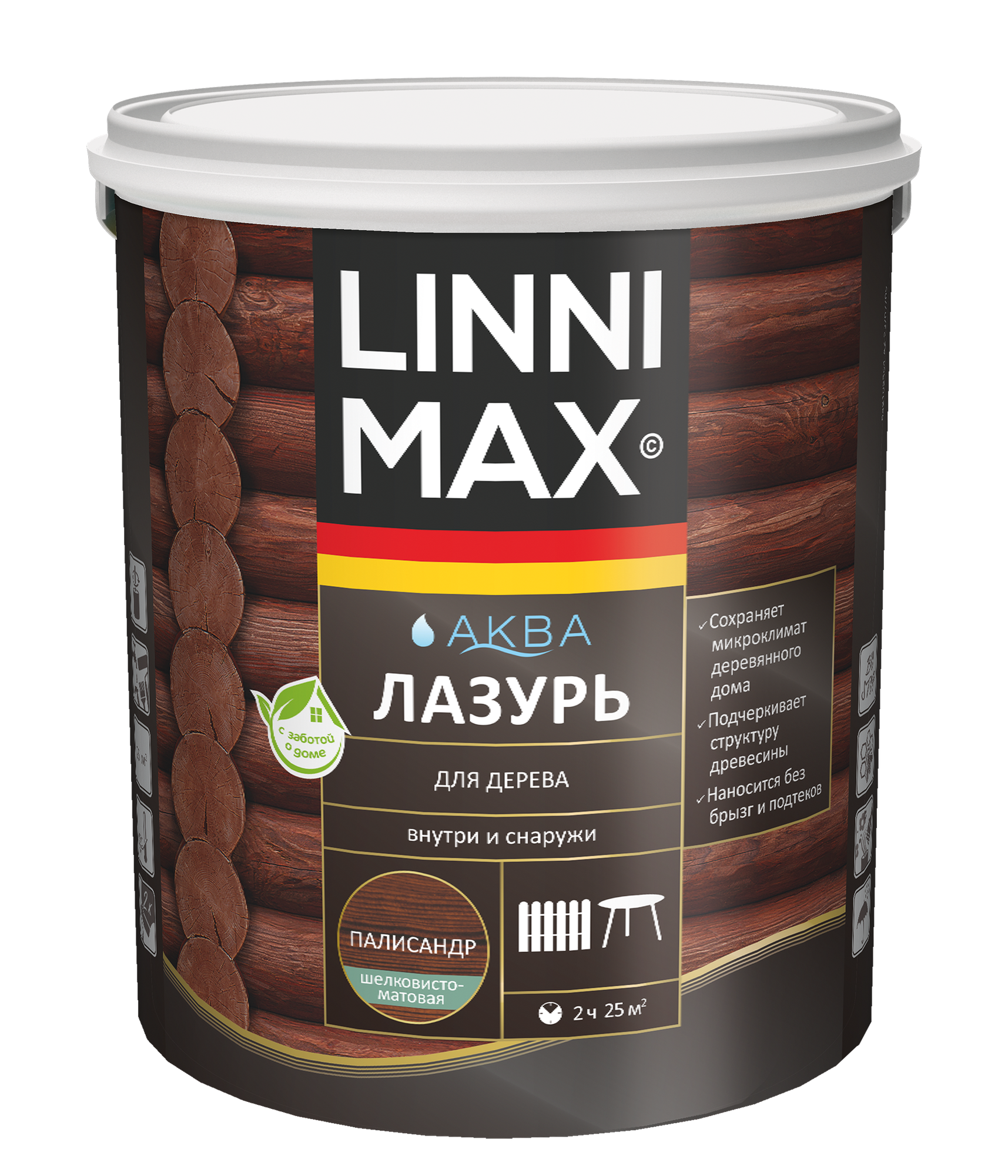 Лазурь LINNIMAX водно-дисперсионная для дерева палисандр 2,5 л