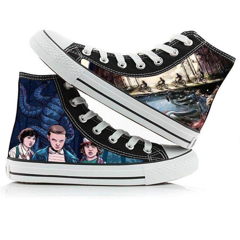 Высокие кеды <Очень странные дела>, с ручной росписью, дышащие, унисекс, для студентов и пар