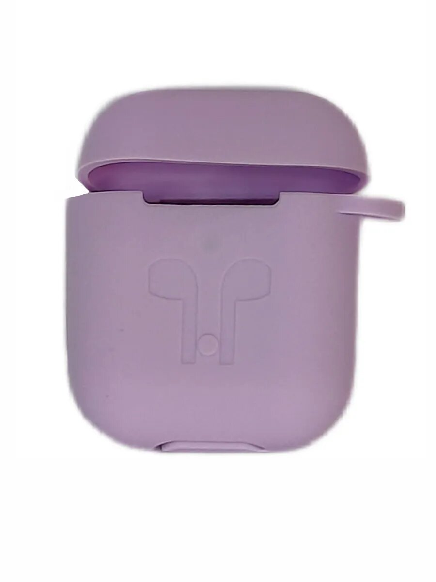 Чехол для Airpods 1/2 Silicone case, с карабином, Soft-touch, светло-фиолетовый