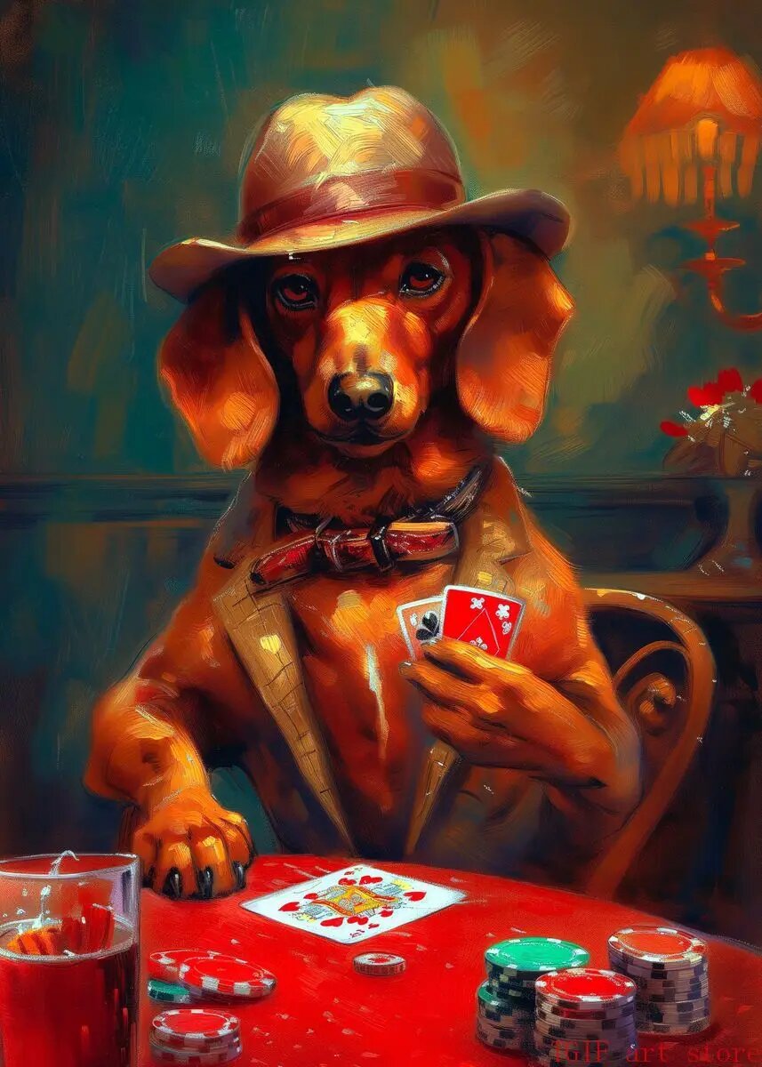 Картина "Покерный Дачshund" 50x70см, цвет 3, без рамы