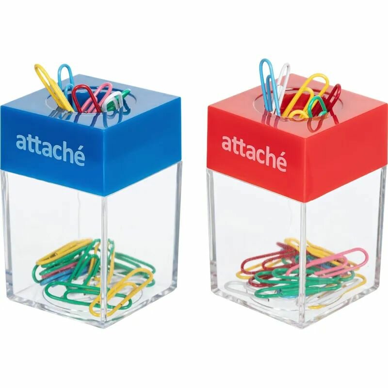 Скрепочница Attache магнитная, с цветными скрепками 28 мм, 20 шт.