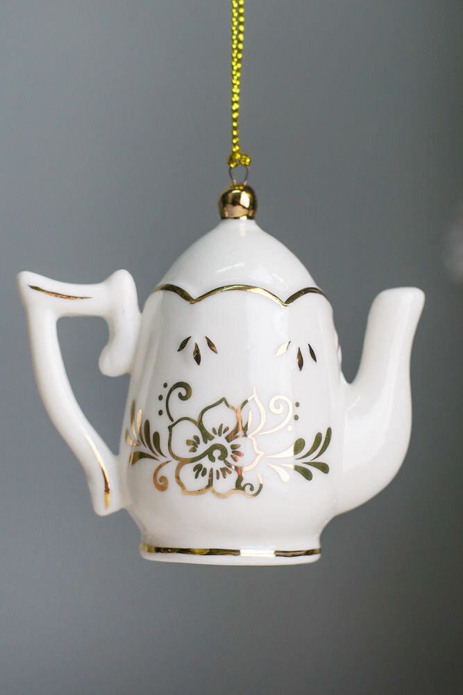 Ёлочная игрушка английский чайник, фарфор, 7 см, Kurts Adler J7488-2