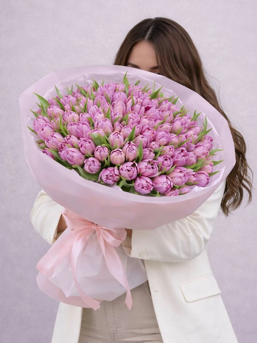 Букет из 101 сиреневого тюльпана