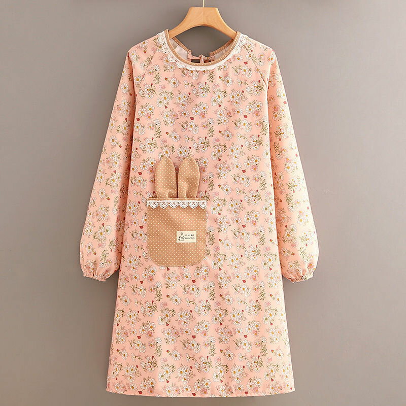 Модный женский фартук в корейском стиле из холщовой ткани с длинными рукавами, устойчивый к пятнам, дышащий, подходит для домашней кухни, приготовления пищи, обедов и в качестве рабочей одежды.