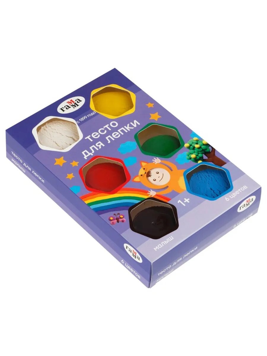 Тесто для лепки Гамма /Малыш/, 06 цветов, 360г, картон. упа