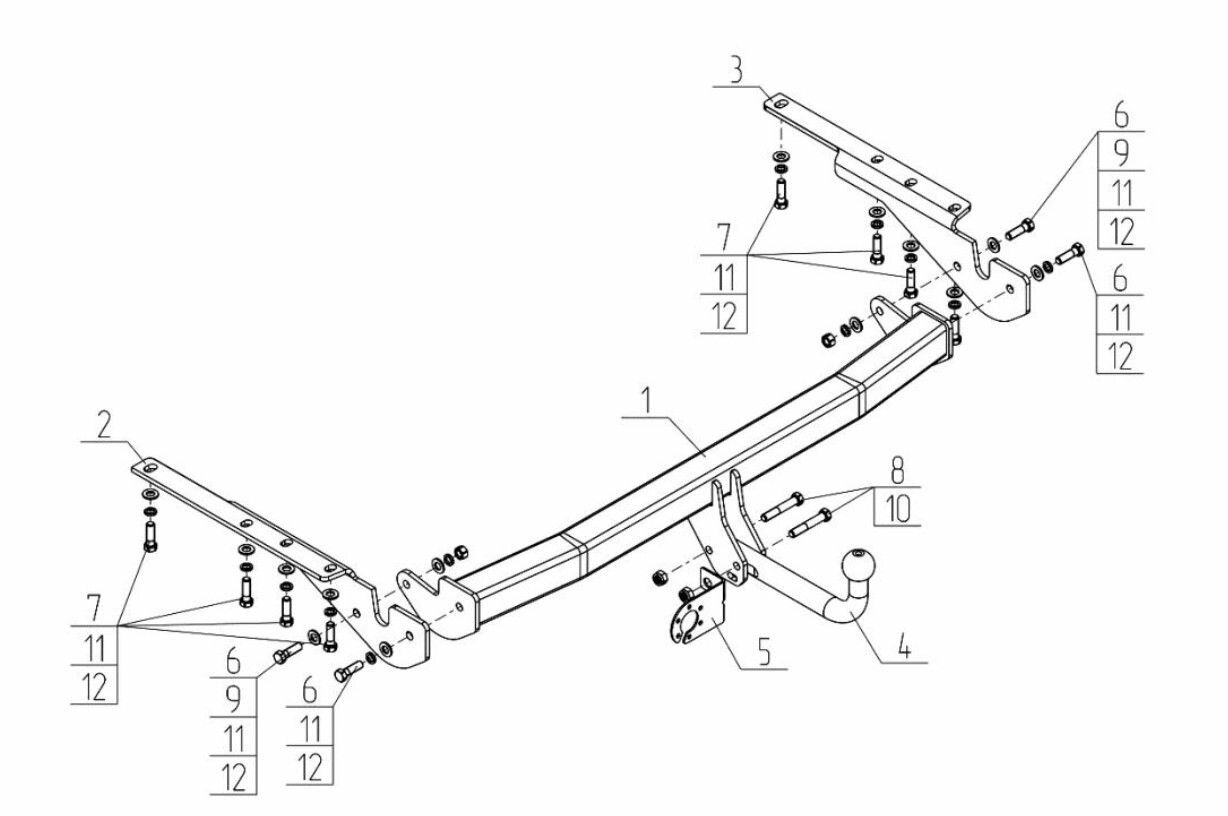 Фаркоп для Toyota RAV4 (только для версии Long) 2007-2012 Тип шара: A. Нагрузки: 1500/75 кг, TY 49