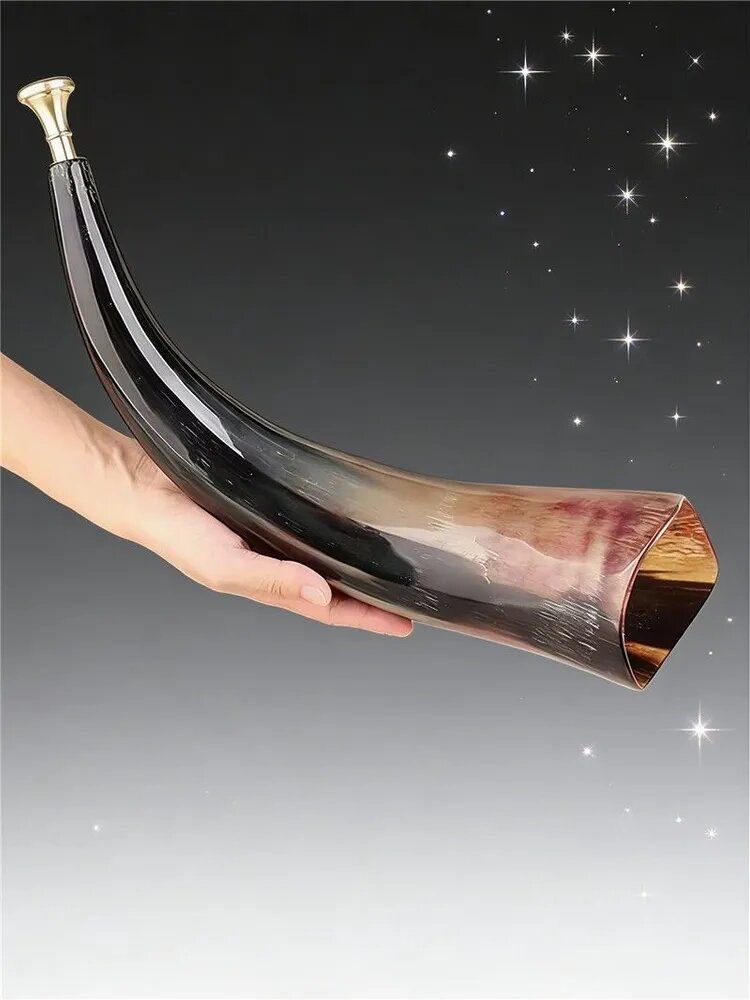 Черный пестрый яковый рог с медным мундштуком (30-40) ручной работы