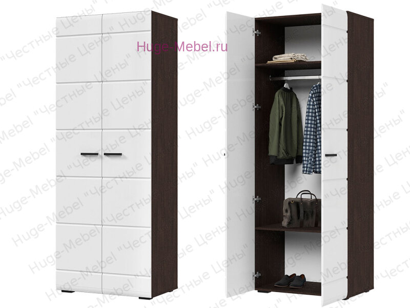 Шкаф 2-х створчатый "Либерти ШК 02" белый глянец/венге Huge Mebel. Ширина 800 Высота 2100. Шкафы распашные
