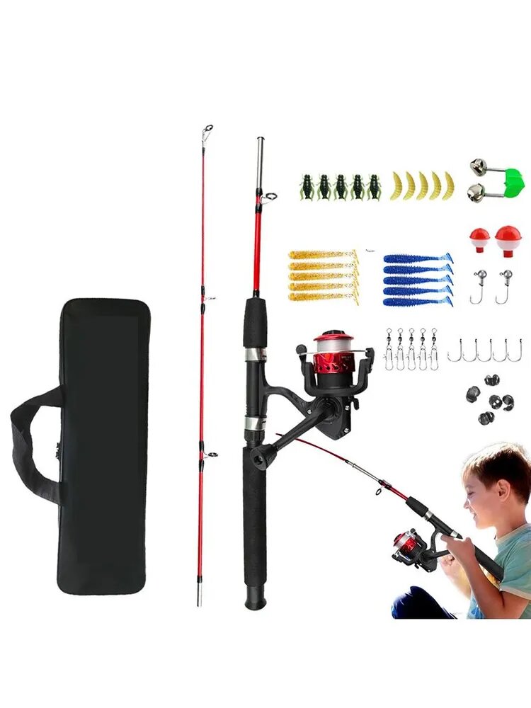 Удочка Для Рыбалки Детская Настоящая Красная удочка для рыбалки с ЭВА рукояткой и катушкой