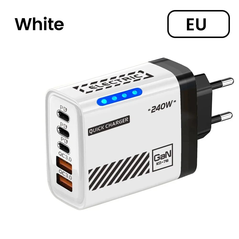 Быстрое Зарядное Устройство Quick Charge 3.0 С 5 Портами USB-C Для iPhone 16/17 Pro, EU White