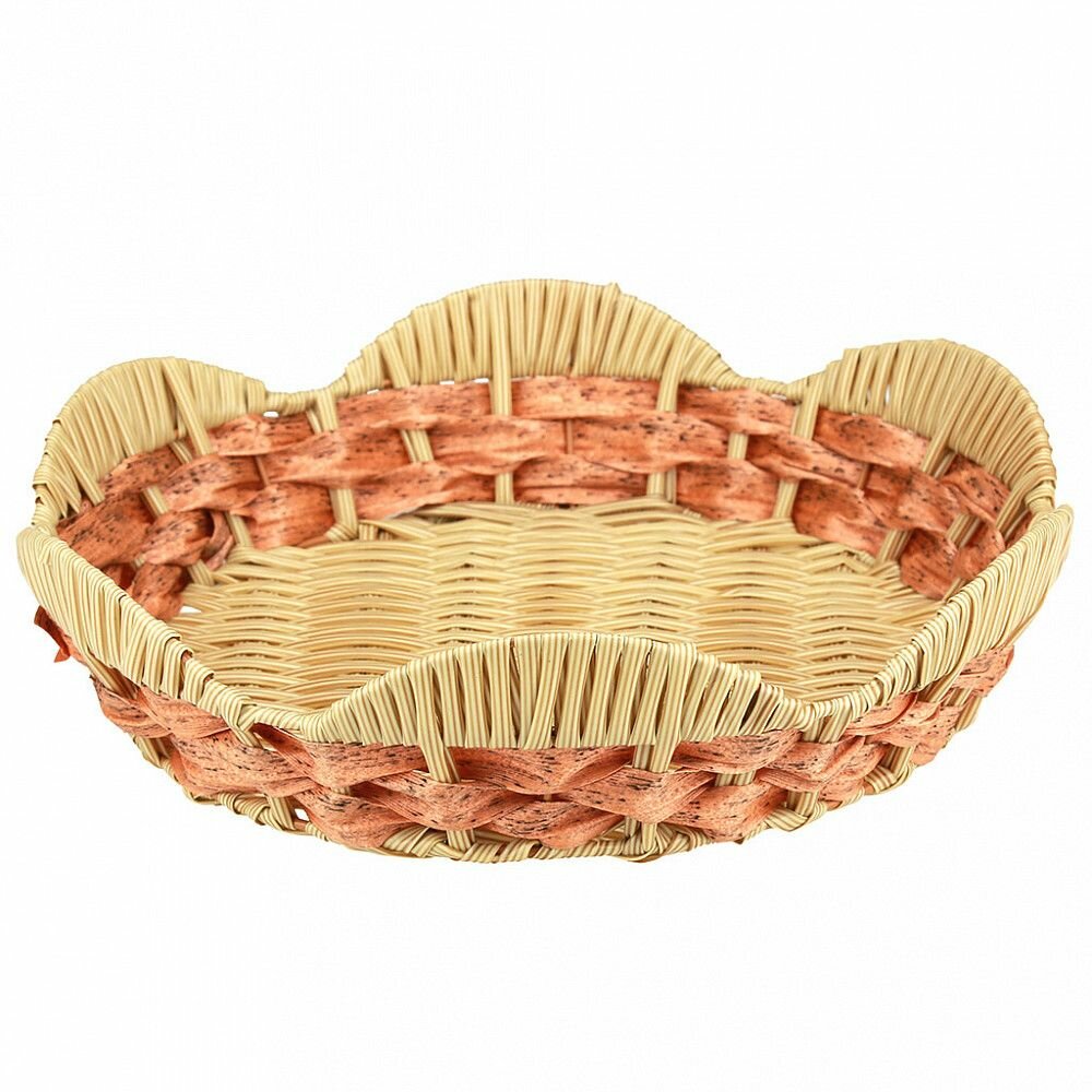 Корзина-сухарница плетеная "Береста" д30,5см h7,5см, полипропилен, карамельный, ажурный край, металлический каркас, форма "круглая" (Китай)