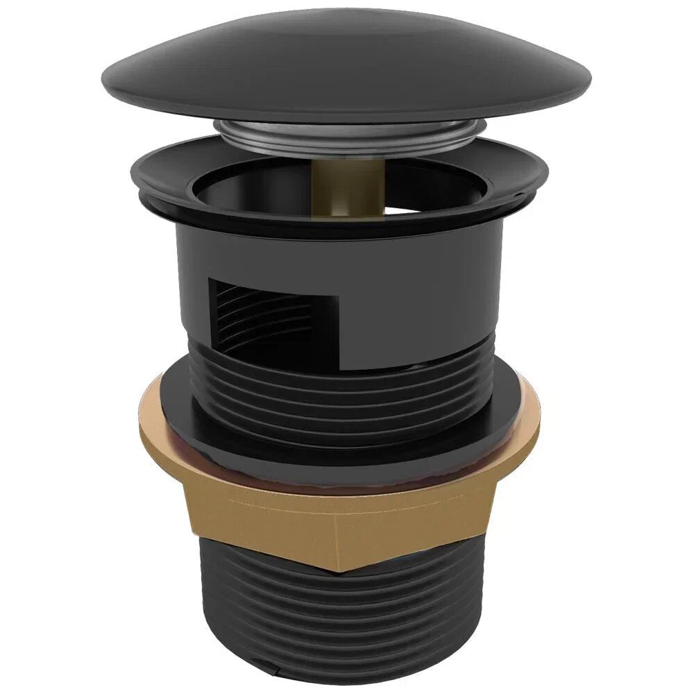 Донный клапан Teymi Solli, с переливом, черный, матовый, 1 1/4