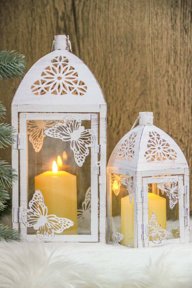 Винтажные подсвечники-фонари пьерре, металл, белый антик, 22-35 см, 2 шт, Boltze 1014700