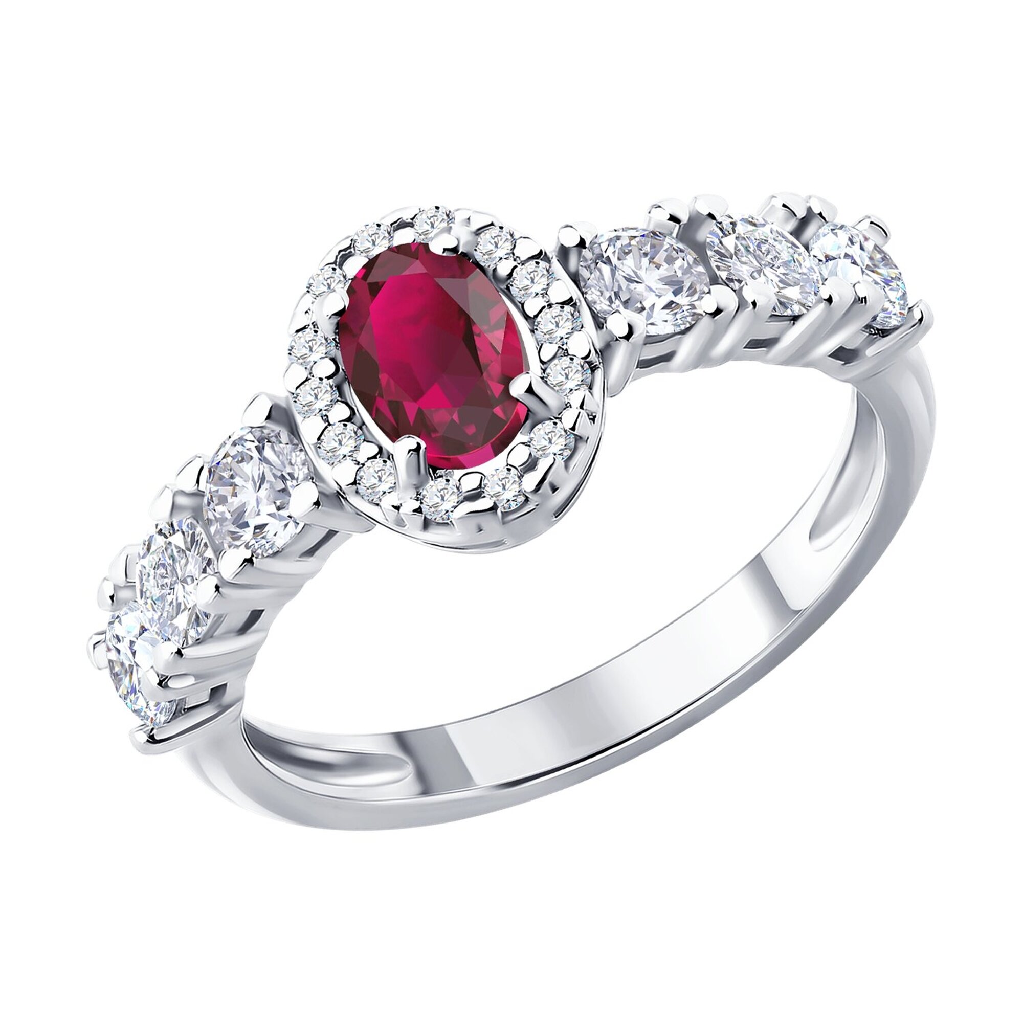Кольцо, серебро, 925 проба, родирование, рубин, фианит
