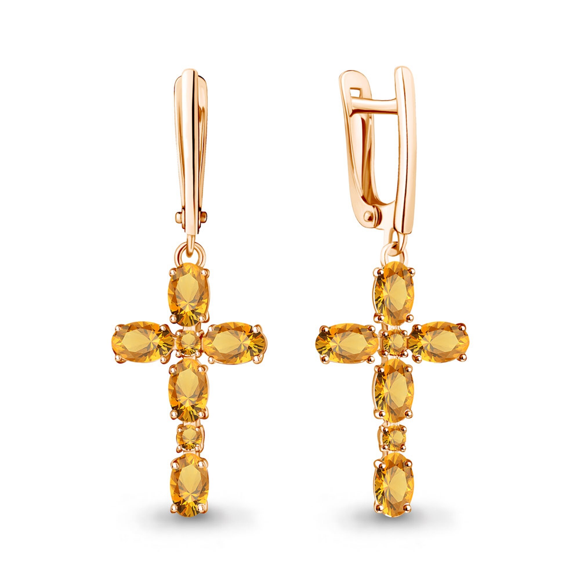 Серьги, серебро, 925 проба, золочение, цитрин