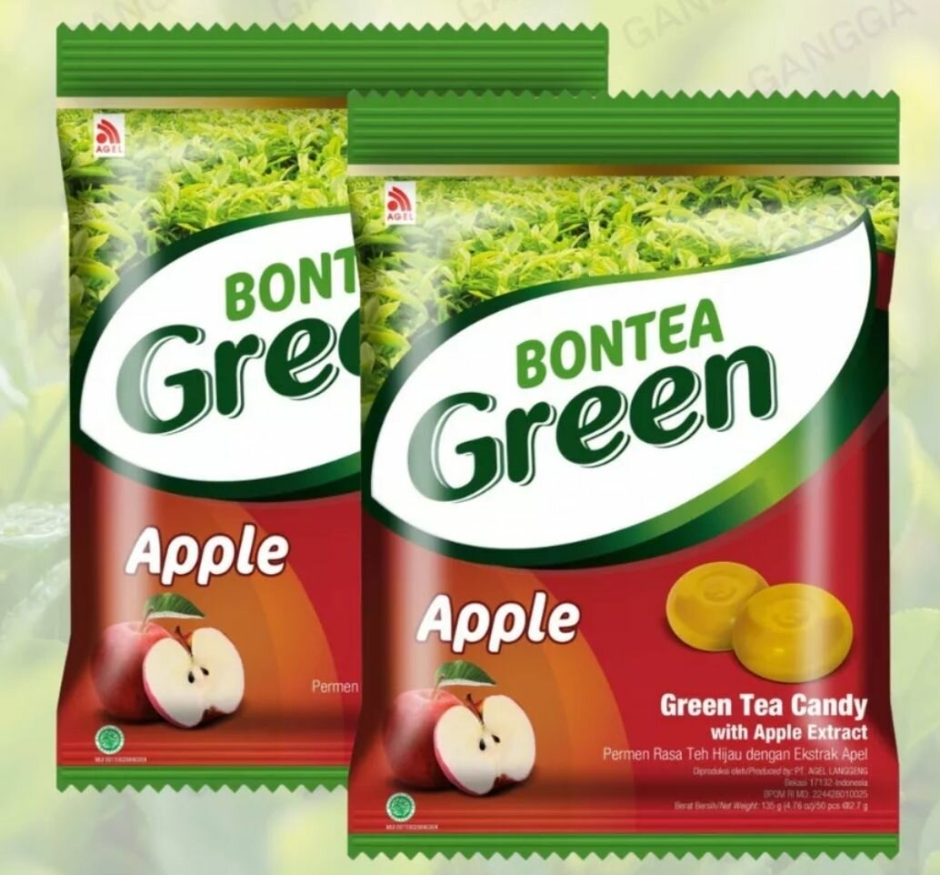 2шт. Леденцы Зеленый чай и Яблоко Бонти, Bontea, 135гр. Индонезия