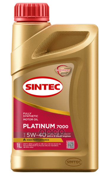 SINTEC Масло моторное 5w40 1л Sintec PLATINUM 7000 SN/CF синтетическое