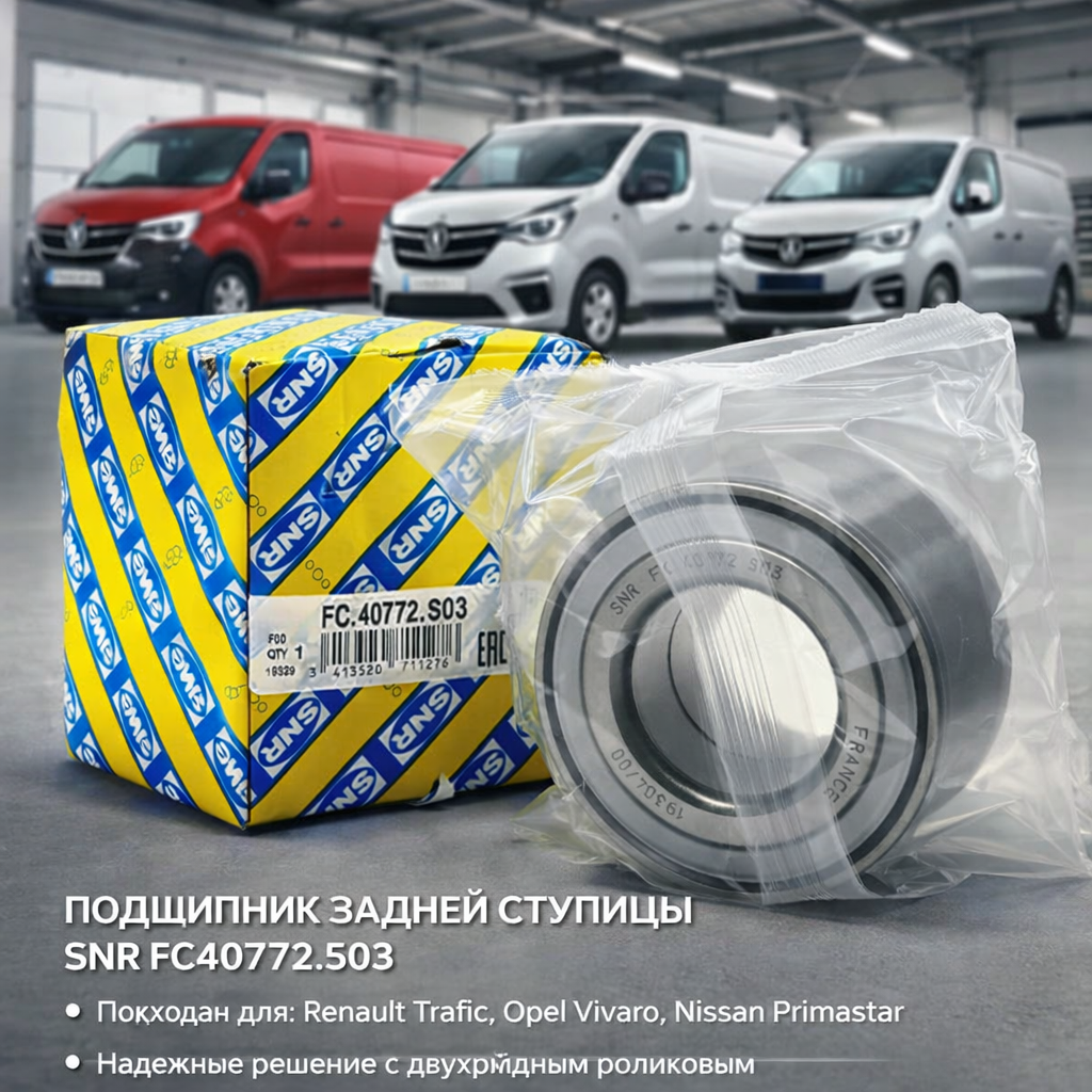 Подшипник задней ступицы SNR FC40772S03 комплект Подходит для: Renault Trafic, Opel Vivaro, Nissan Primastar