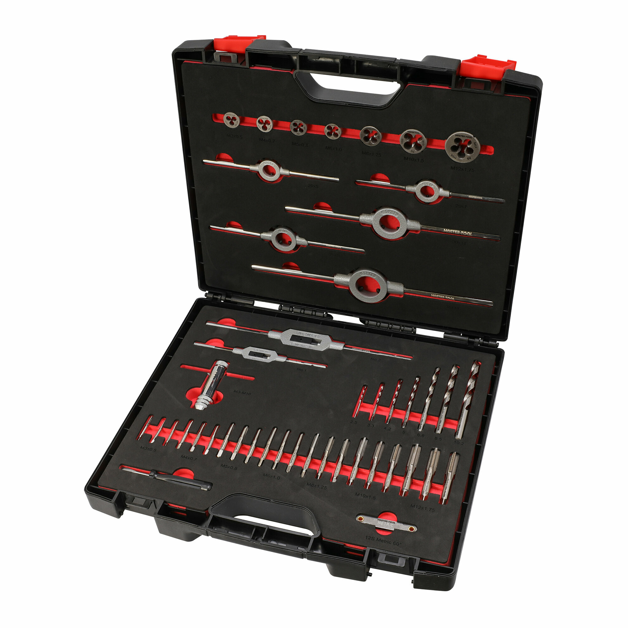 Набор метчиков и плашек MASTER-TOOL M3 -M12 HSS-G 45пр 1014901010002