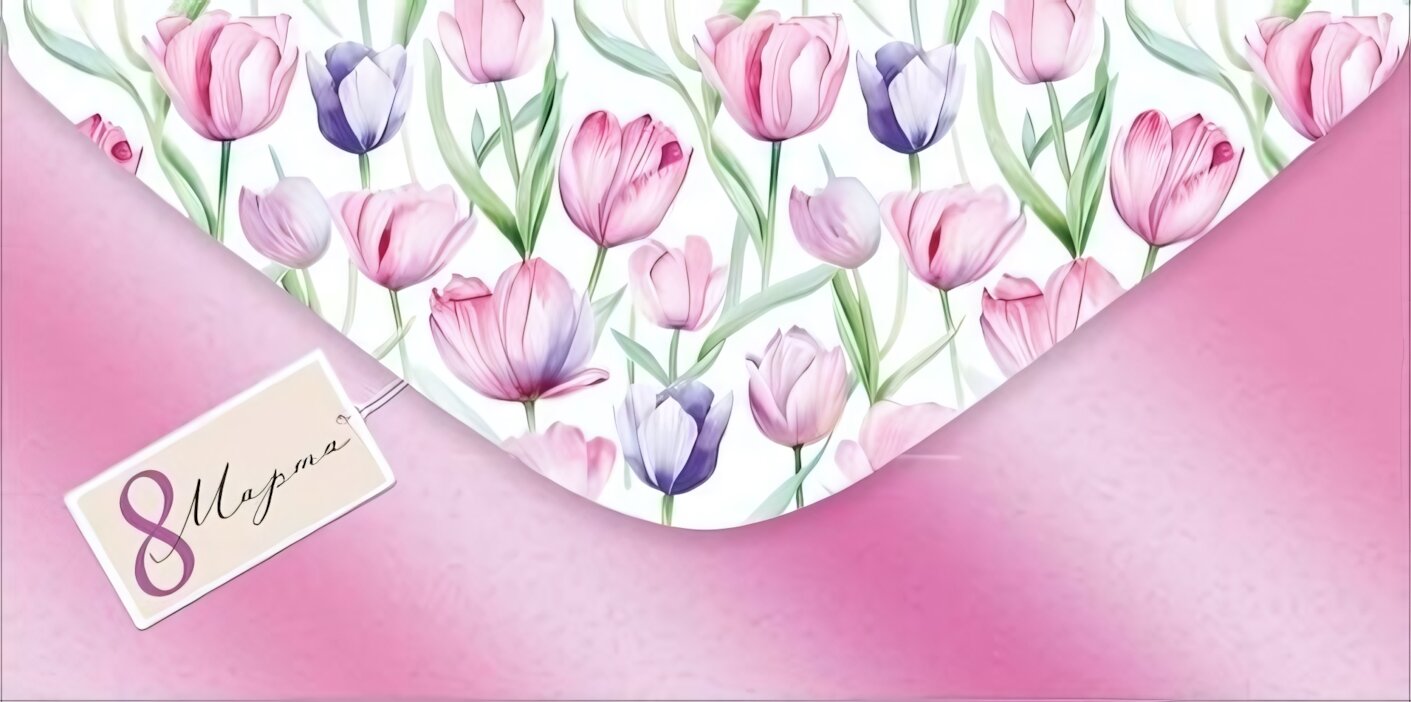 Конверт для денег «8 марта», евро 168х84 мм, картон, розовая фольга