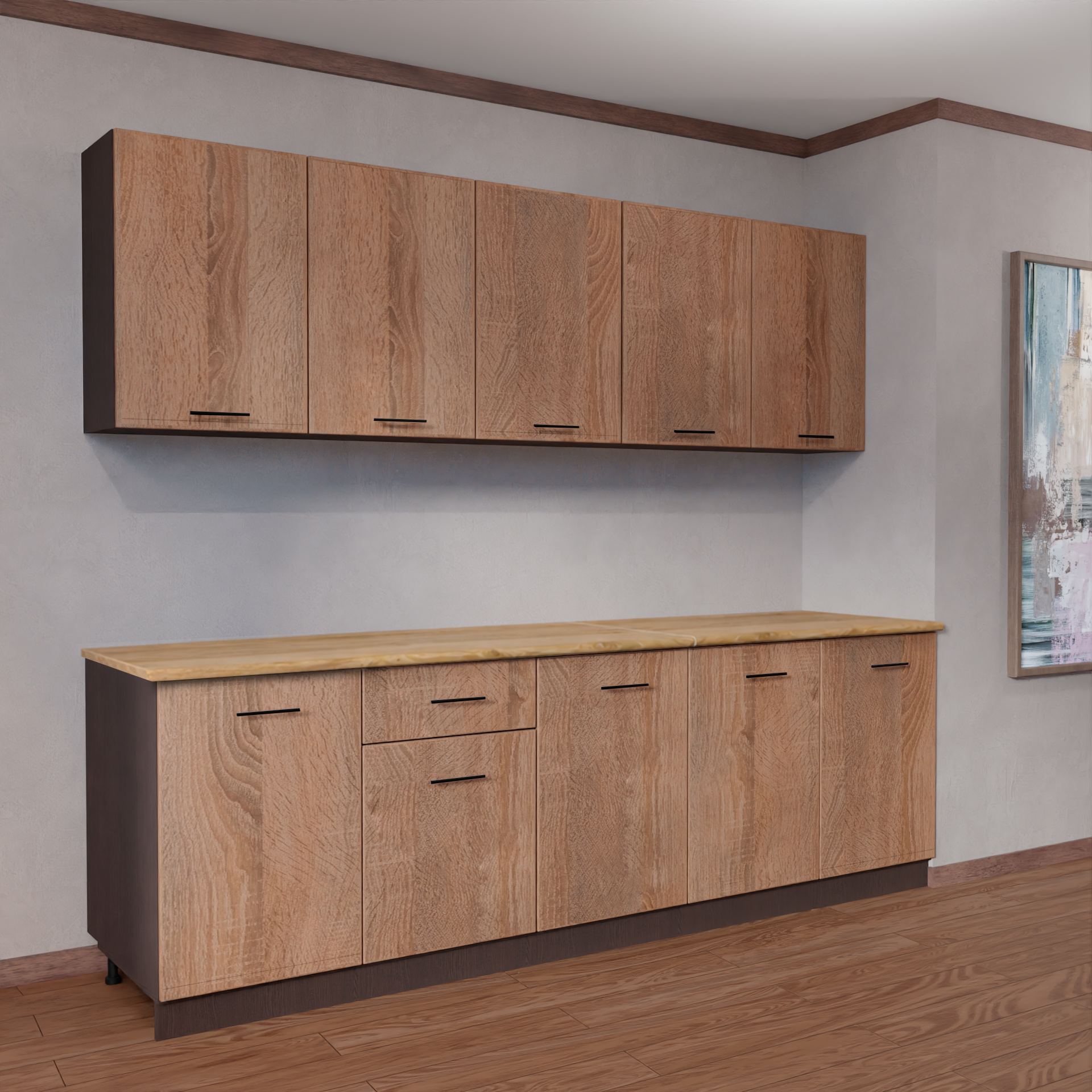 Кухонный гарнитур 2,5м Алеся со столешницей черными ручками